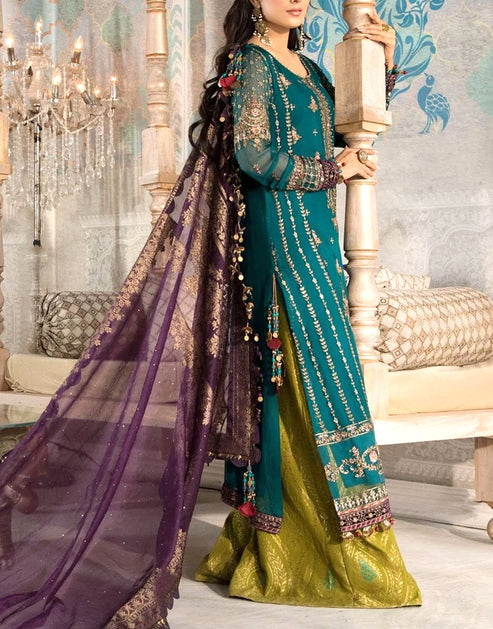 Heavy Embroidered Zinc Green Chiffon Wedding Party Dress - Most ...
