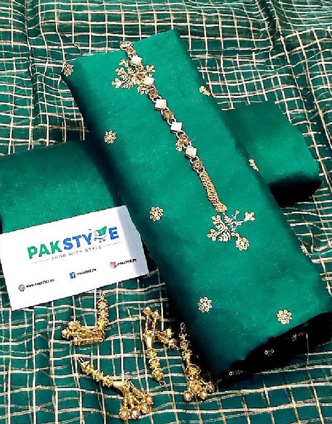 Banarsi Style Embroidered Raw Silk Dress with Organza Check Design ...