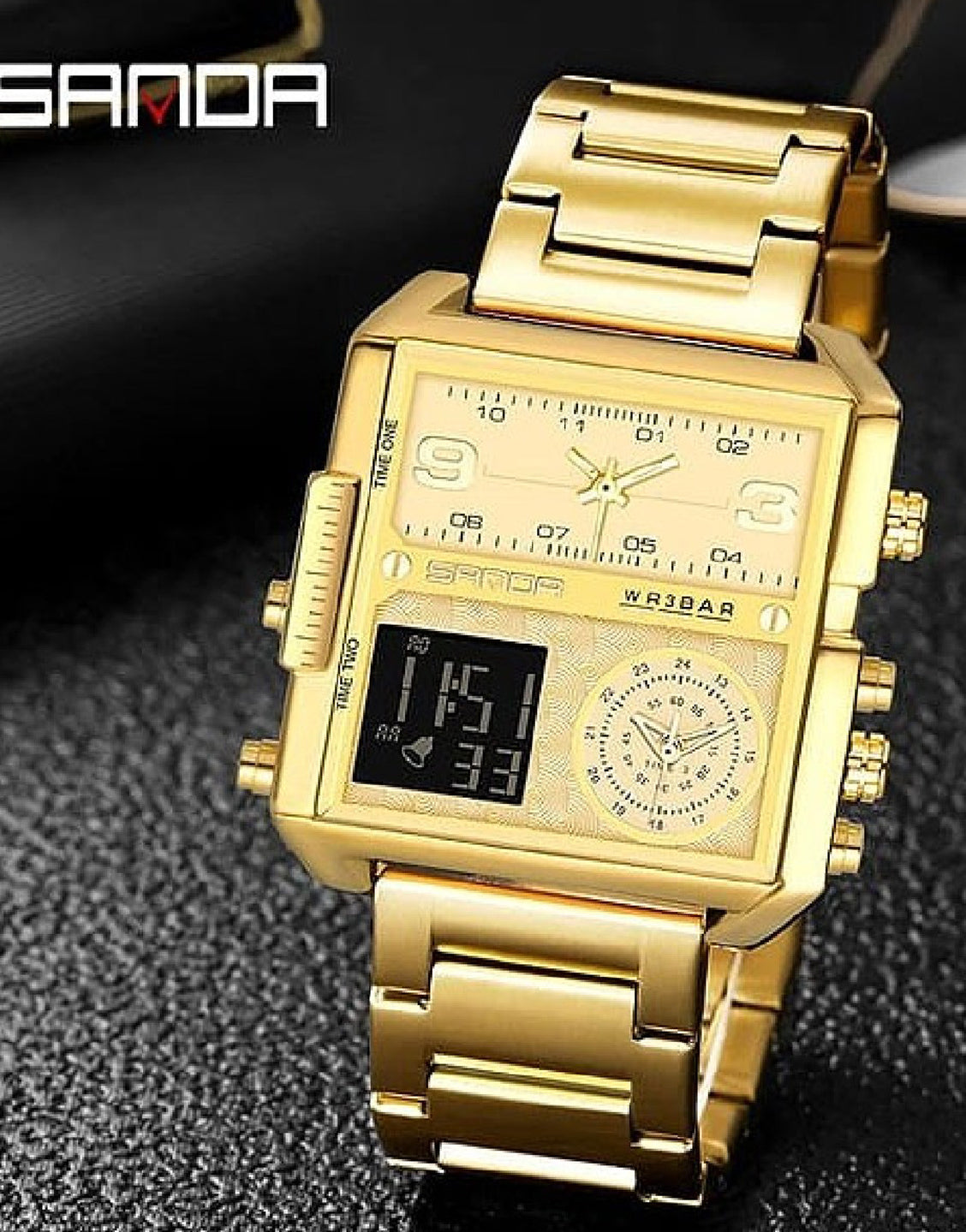 Original Sanda WR3BAR Men's Triple Time Stainless Steel Watch 6023 ...