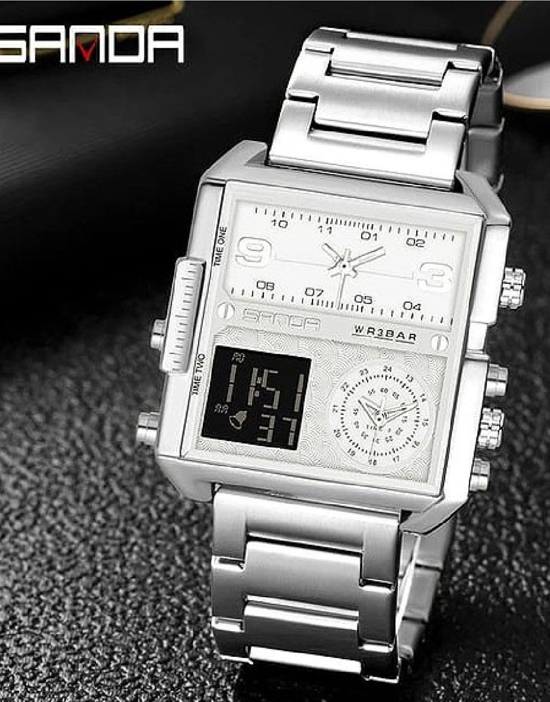 Original Sanda WR3BAR Men's Triple Time Stainless Steel Watch 6023 ...