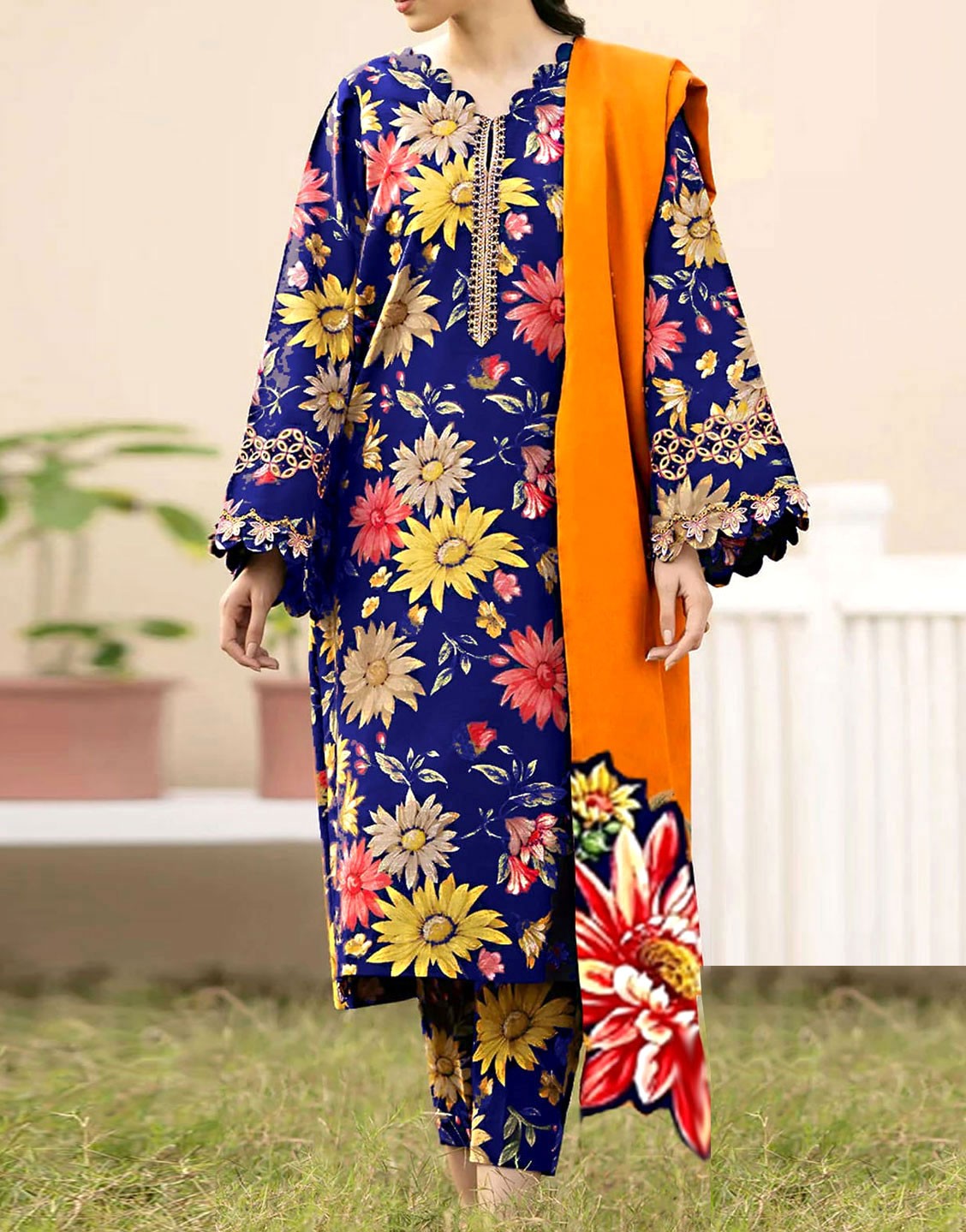 All-Over Print Embroidered Karandi Dress with Karandi Dupatta – Best ...