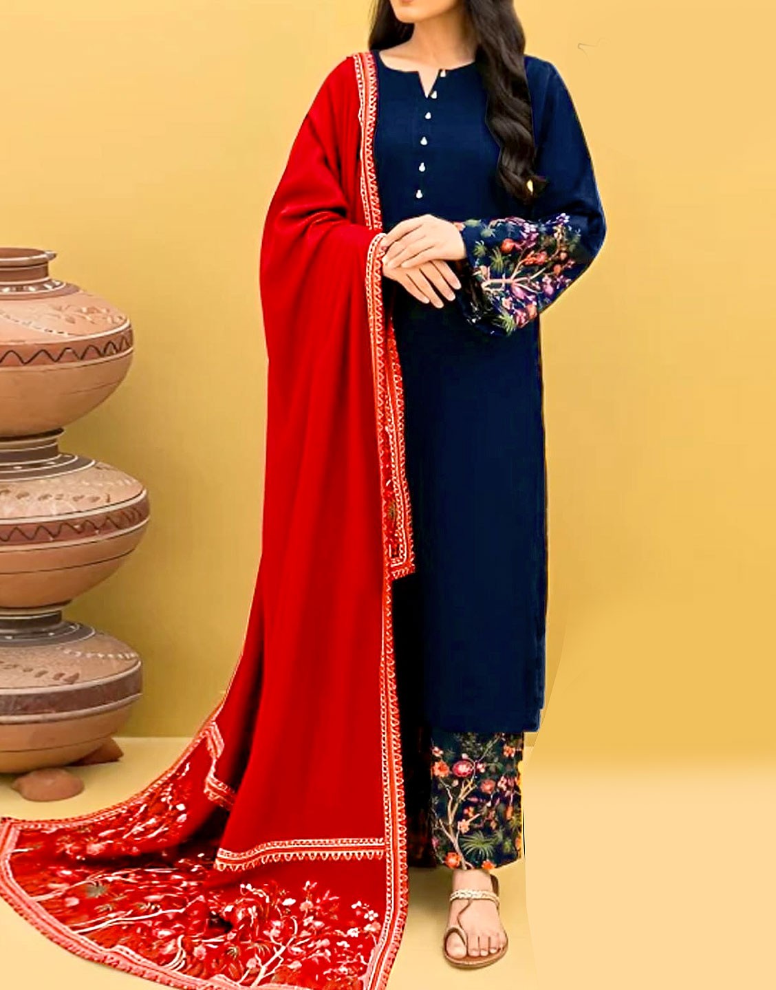 Elegant Embroidered Dhanak Suit with Dhanak Shawl – Best Price Online ...