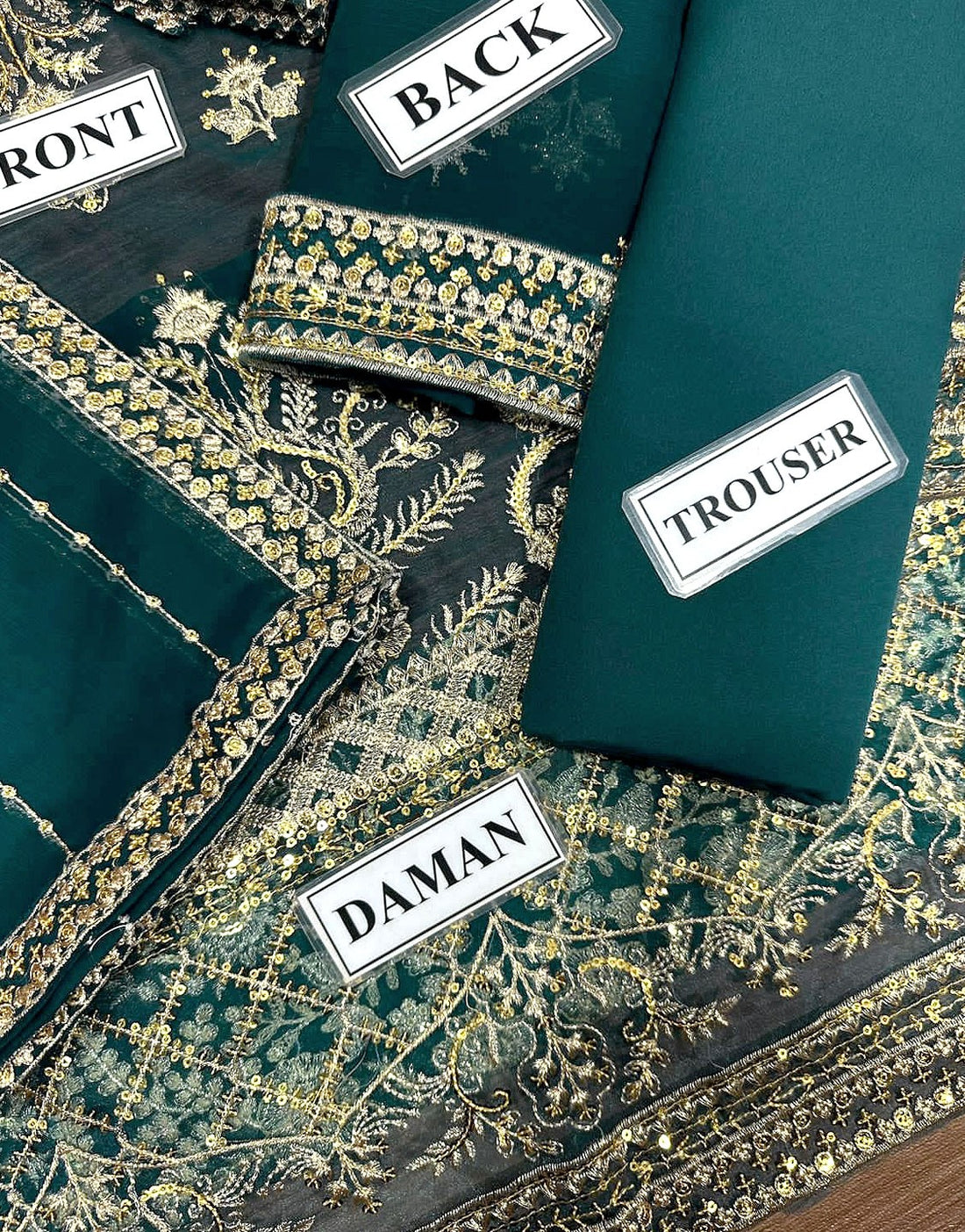 Heavy Embroidered Peacock Green Chiffon Dress for Formal Parties ...