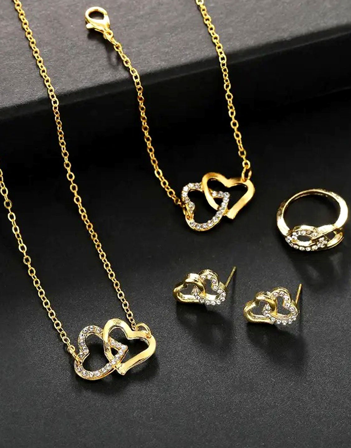4-Piece Heart Shape Golden Jewelry Set for Girls with Bracelet ...