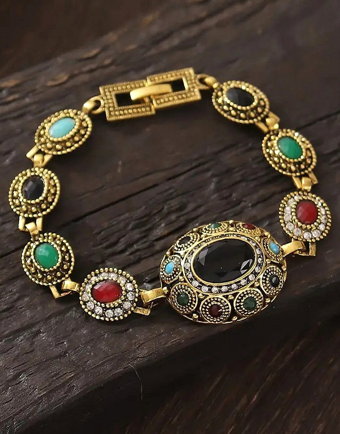 Vintage-Inspired Geometric Design Bracelet with Rhinestone Starburst ...