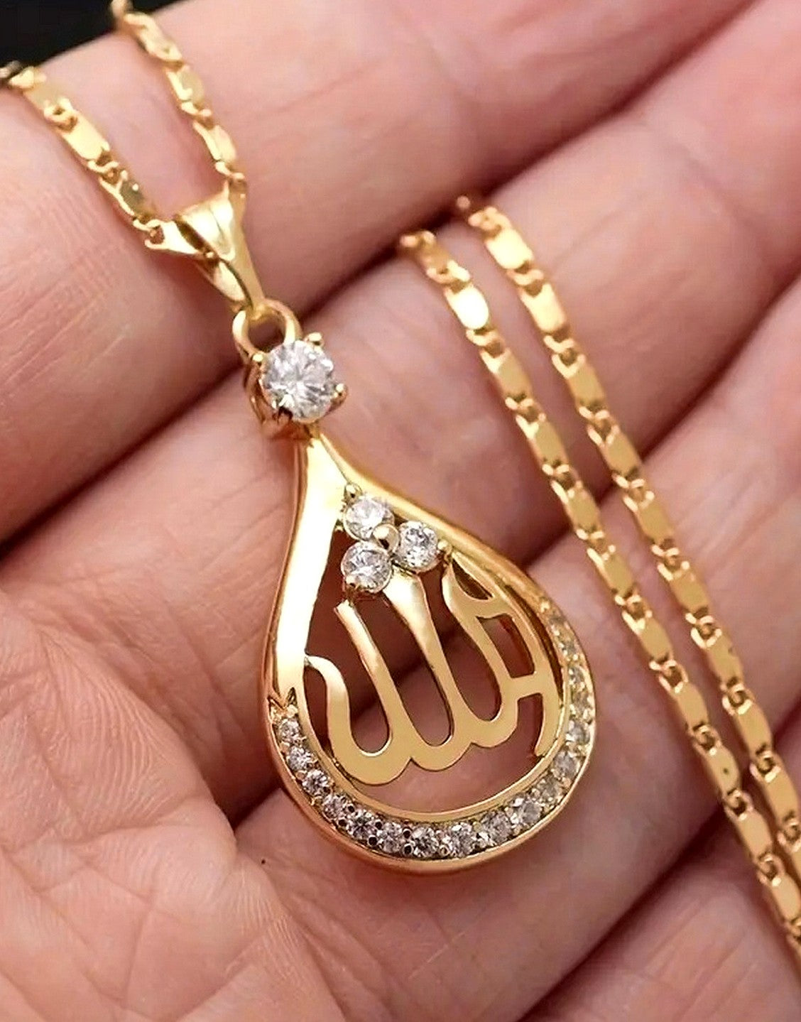 Gold Plated Allah Name Teardrop Pendant Necklace Men & Women – Best ...