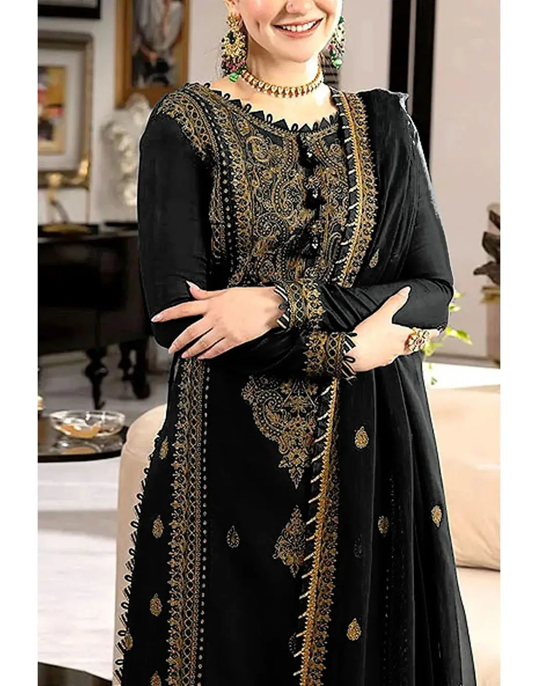 Premium Heavy Embroidered Black Chiffon Party Wear Dress – Best Price ...