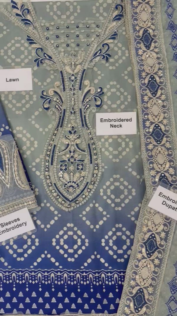 Heavy Embroidered Chunri Print Lawn Dress Design with 4-Side Emb ...